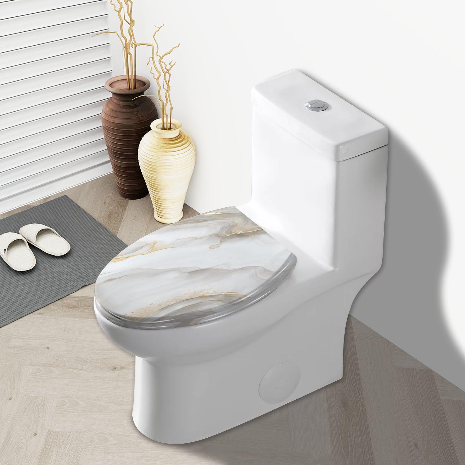 Elongated Toilet Seat marble grunge texture crack pattern Resin Toilet Seat Quietly Slow Close with Quick-Release Hinges Toilet Seat with Cover Easy to Clean Install