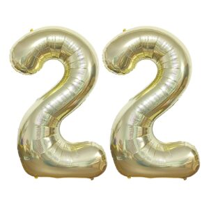 yfhvjtko 40 inch number 22 foil balloons 22 celebration decorations for happy 22th birthday party wedding bridal shower engagement photo shoot anniversary decoration, number 22 champagne gold balloon