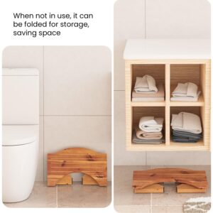 HOLANA Acacia Poop Stool for Bathroom Adults - 7.2" Squatting Toilet Stool for Kids - Pooping Stool Squat with Anti Slip Layer - Bathroom Stools for Sitting/Travel (Acacia Wood Foldable)