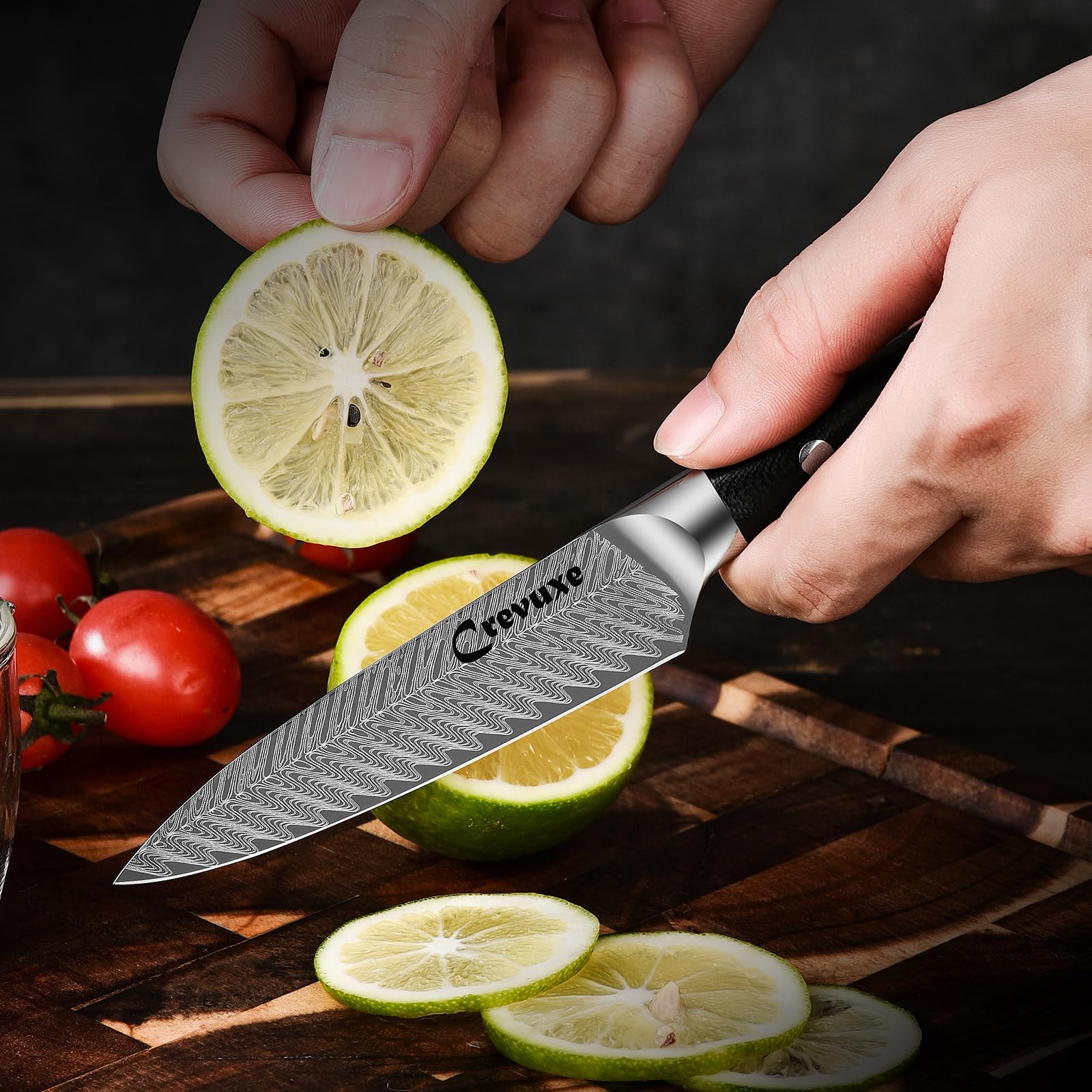 Crevuxe Fruit Knife,Sharp 4 Inch Professional YI-Series Paring Knife, German High Carbon Steel Full Tang Ultra Sharp Cooking Knives with G10 Glass Carbon Fiber Handle (4 Inch Paring Knife)