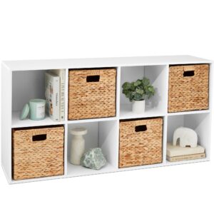 best choice products 8-cube storage organizer, 11in shelf opening, bookcase, display shelf, customizable w/ 3 removable back panels – white