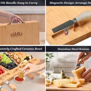 UTCG Bamboo Charcuterie Board Set - Large Folding Cheese Board with Knife Set - Unique White Elephant Gift, House Warming Gift, Wedding Gift - 22.8 x 11.4 Inches