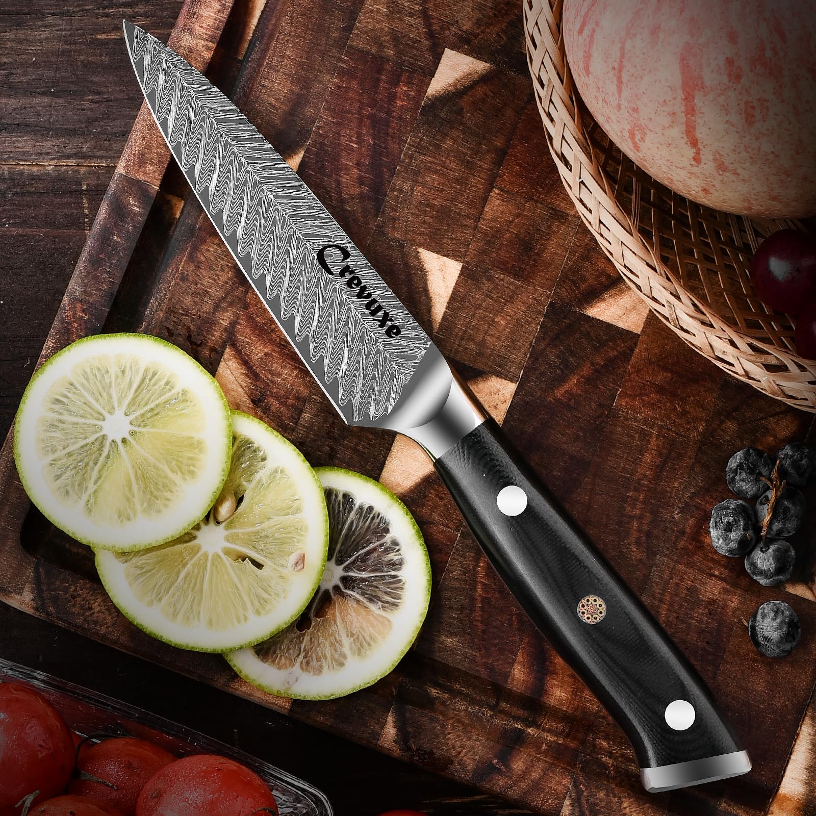 Crevuxe Fruit Knife,Sharp 4 Inch Professional YI-Series Paring Knife, German High Carbon Steel Full Tang Ultra Sharp Cooking Knives with G10 Glass Carbon Fiber Handle (4 Inch Paring Knife)