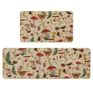 artoid mode mushrooms butterfly spring kitchen mats set of 2, home decor low-profile kitchen rugs for floor - 17x29 and 17x47 inch