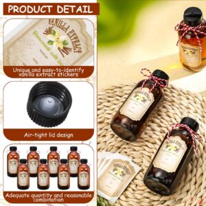 Uiifan 8 Pcs Vanilla Extract Bottles Boston Round Bottles with Caps Glass Bottle and 8 Pcs Vanilla Extract Labels Stickers for Syrup Gift Glass Food Storage Canister Set Sauce Beans (4 oz)