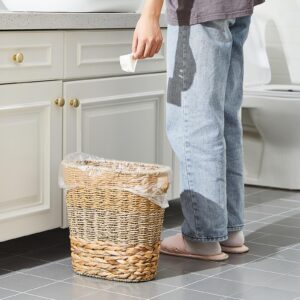 Ziliny 2 Pcs Wicker Trash Can with 50 Small Trash Bag Wicker Waste Woven Basket with Handles Clear Multi Use Garbage Bags for Bathroom Kitchen Bedroom