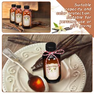 Uiifan 8 Pcs Vanilla Extract Bottles Boston Round Bottles with Caps Glass Bottle and 8 Pcs Vanilla Extract Labels Stickers for Syrup Gift Glass Food Storage Canister Set Sauce Beans (4 oz)