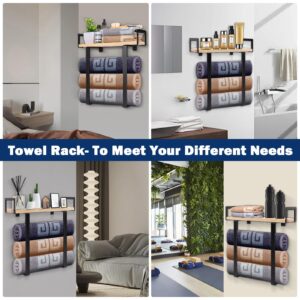 NearMoon Towel Rack with Wooden Shelf, All Metal Bath Towel Holder Rustproof Towel Storage, Bathroom Organizer for Hand Towels, Washcloths, Large Towels, Wall Mounted (1 Pack, Matte Black)