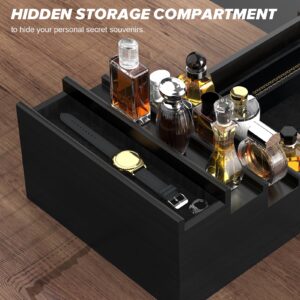 upcessory Cologne Organizer for Men, 4 Tier Black Wood Perfume Organizer with Felt Lining Drawer and Hidden Compartment, Perfume Display Holder, A Gift for Men