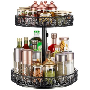 iBedmazie Lazy Susan Organizer 2 Tier Adjustable Height Metal Spice Rack 12 inch Large Rotating Turntable for Kitchen Countertop Dining Table Cabinet Pantry Cupboard Bathroom Storage