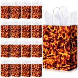 24 pack lava paper bags lava party supplies, volcano birthday fire party gift kraft bags, dragon dinosaur theme party bags for lava floor game lava theme party with handles, 8.7 x 6.3 x 3.2 inches