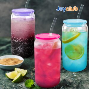 Joyclub 8 Pack Acrylic Lids for 16 oz / 20 oz Glass Cups with Bamboo Lids and Straws, Replacement Lid for bamboo Lid for Drinking Glasses Beer Can for Smoothie Whiskey Boba Soda Tea Gift (Multi)