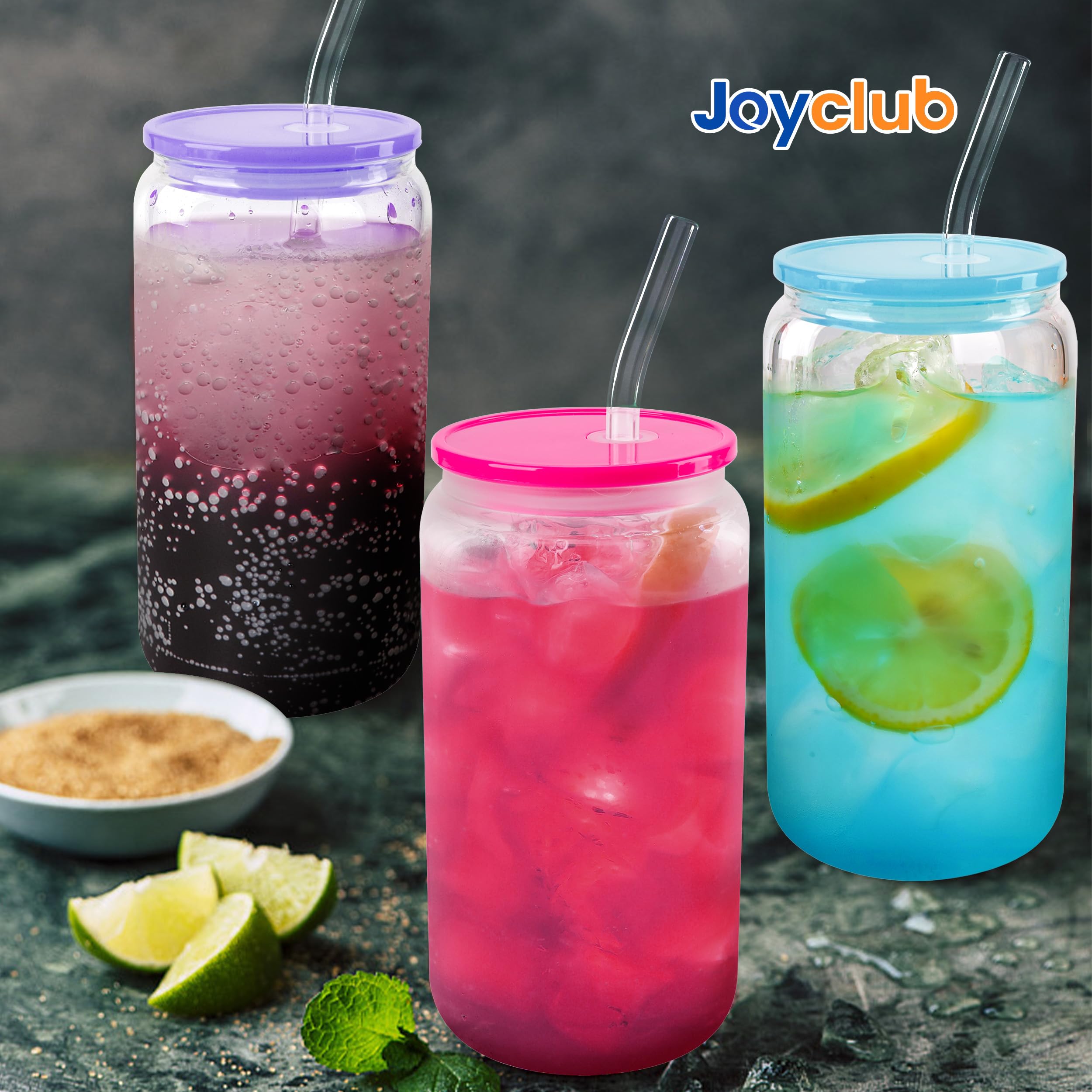 Joyclub 8 Pack Acrylic Lids for 16 oz / 20 oz Glass Cups with Bamboo Lids and Straws, Replacement Lid for bamboo Lid for Drinking Glasses Beer Can for Smoothie Whiskey Boba Soda Tea Gift (Multi)