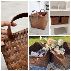 GIB Wicker Storage Baskets for Shelves with Handles 4 Pack, 15"x11" Hand Woven Decorative Rectanguler Baskets Bins Organizer for Blankets Clothes Laundry Bathroom Nursery Picnic, Brown