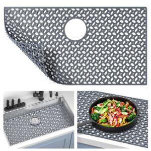 sink mat protector for kitchen sink, justogo 29.5" x 15.6" silicone kitchen sink protector grid for stainless steel sink with rear drain, heat resistant