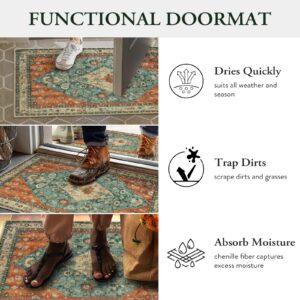 Lahome Washable Indoor Doormat, Non-Slip Retro Entryway Rug 32"x47" Floor Mat Boho Retro Entry Rugs Inside House, Absorbent Low-Pile Kitchen Rugs Distressed Front Door Mat Welcome Mats