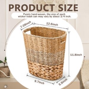 Ziliny 2 Pcs Wicker Trash Can with 50 Small Trash Bag Wicker Waste Woven Basket with Handles Clear Multi Use Garbage Bags for Bathroom Kitchen Bedroom