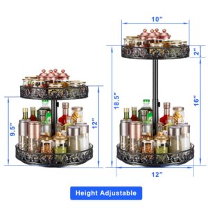 iBedmazie Lazy Susan Organizer 2 Tier Adjustable Height Metal Spice Rack 12 inch Large Rotating Turntable for Kitchen Countertop Dining Table Cabinet Pantry Cupboard Bathroom Storage