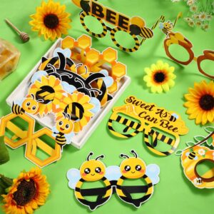 Threan 32 Pieces Bee Party Supplies Bulk Bee Glasses Honeycomb Sunflower Paper Eyeglasses for Summer Bee Flower Birthday Party Baby Shower Costume Photo Booth Props Decorations Supplies