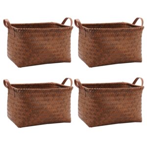 gib wicker storage baskets for shelves with handles 4 pack, 15"x11" hand woven decorative rectanguler baskets bins organizer for blankets clothes laundry bathroom nursery picnic, brown