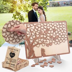 HYMENEX Wedding Guest Book Alternative, Guest Book Wedding Reception with Wooden Hearts Guest Book Signs for Wedding Anniversary Birthday Party Baby Shower