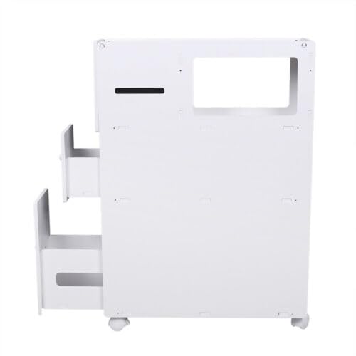 Xuthusman Slim Bathroom Floor Cabinet Toilet Storage Organizer W/Shelf Free Standing Cabinet with Slide Out 2 Drawer and Wheels White