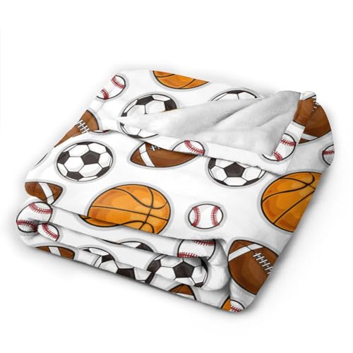 Basketball Soccer Football Baseball Ball Throw Blanket Soft Bed Bedding Warm Cozy Plush Flannel Fleece Blankets Gifts for Kids Boys Teens, Sofa Couch Bedroom Home Decor, 50"x40"