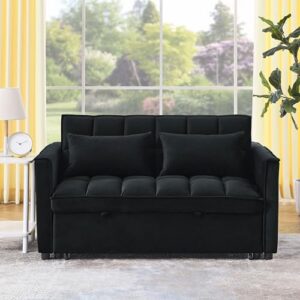 FULife Convertible Loveseat Futon Sofa Couch with Pull-Out Sleeper,Recliner Lounge Sofá Bed Chair,Love Seat Sofabed w/Adjustable Reclining Backrests,Side Pockes&Pillows for Apartment RV Living Room