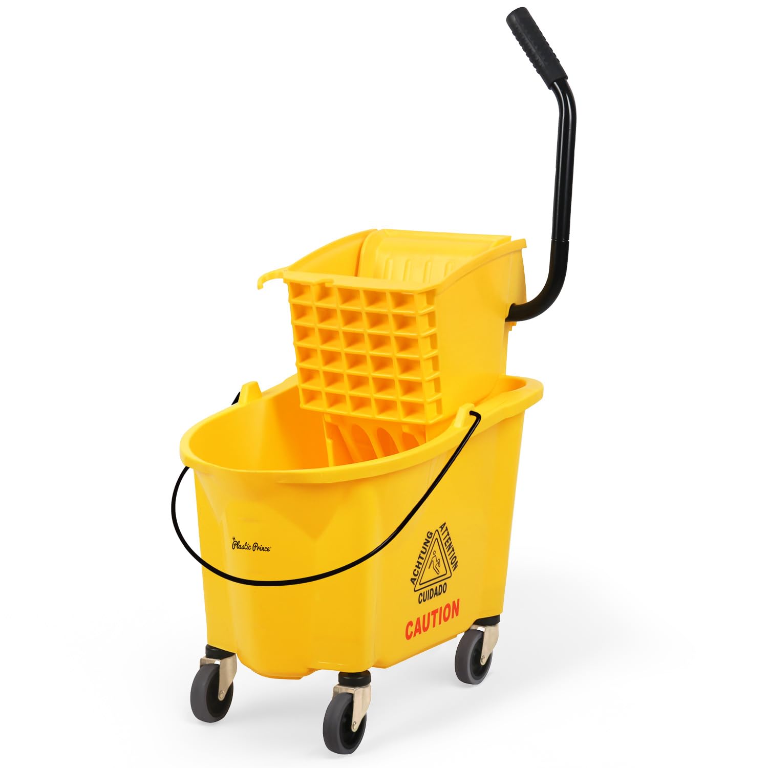 35-Quart Yellow Side-Press Mop Bucket and Wringer Combo on Wheels for Commercial Use Perfect for Professional Industrial Business Household