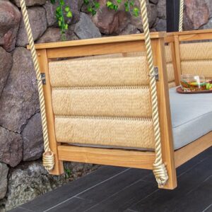 Blaine Teak Wood Porch Swing with Oyster Cushion