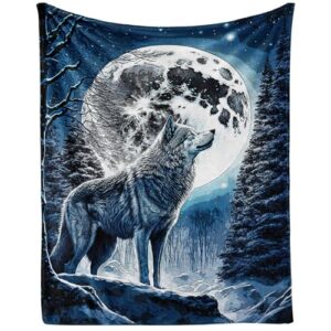 caomeiwu wolf throw blanket, 50" x 40" flannel cool wolves themed stuffed animal black throw, soft nap throw blanket for home boys girls women wolf lovers gifts