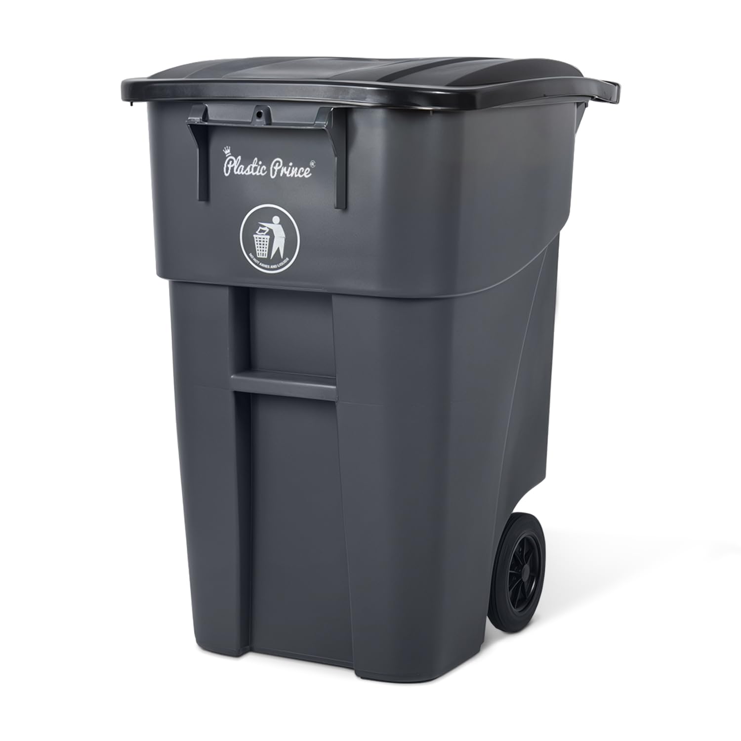 PLASTIC PRINCE 50 Gallon Rollout Trash Can with Lid, Commercial Heavy-Duty Whelled Outdoor Garbage Can, Gray