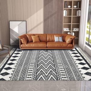 USTIDE Ultra Large Bohe Area Rug Large Hand Woven Black and White Cotton Rugs with Tassels Printed Geometric Tribal Rug for Living Room, Bedroom, Laundry Room, Entryway （63x90Inches）