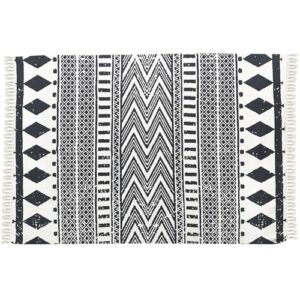 USTIDE Ultra Large Bohe Area Rug Large Hand Woven Black and White Cotton Rugs with Tassels Printed Geometric Tribal Rug for Living Room, Bedroom, Laundry Room, Entryway （63x90Inches）