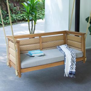 Blaine Teak Wood Porch Swing with Oyster Cushion