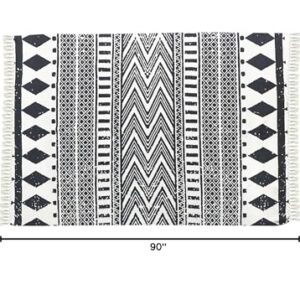 USTIDE Ultra Large Bohe Area Rug Large Hand Woven Black and White Cotton Rugs with Tassels Printed Geometric Tribal Rug for Living Room, Bedroom, Laundry Room, Entryway （63x90Inches）