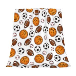 Basketball Soccer Football Baseball Ball Throw Blanket Soft Bed Bedding Warm Cozy Plush Flannel Fleece Blankets Gifts for Kids Boys Teens, Sofa Couch Bedroom Home Decor, 50"x40"