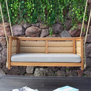 Blaine Teak Wood Porch Swing with Oyster Cushion