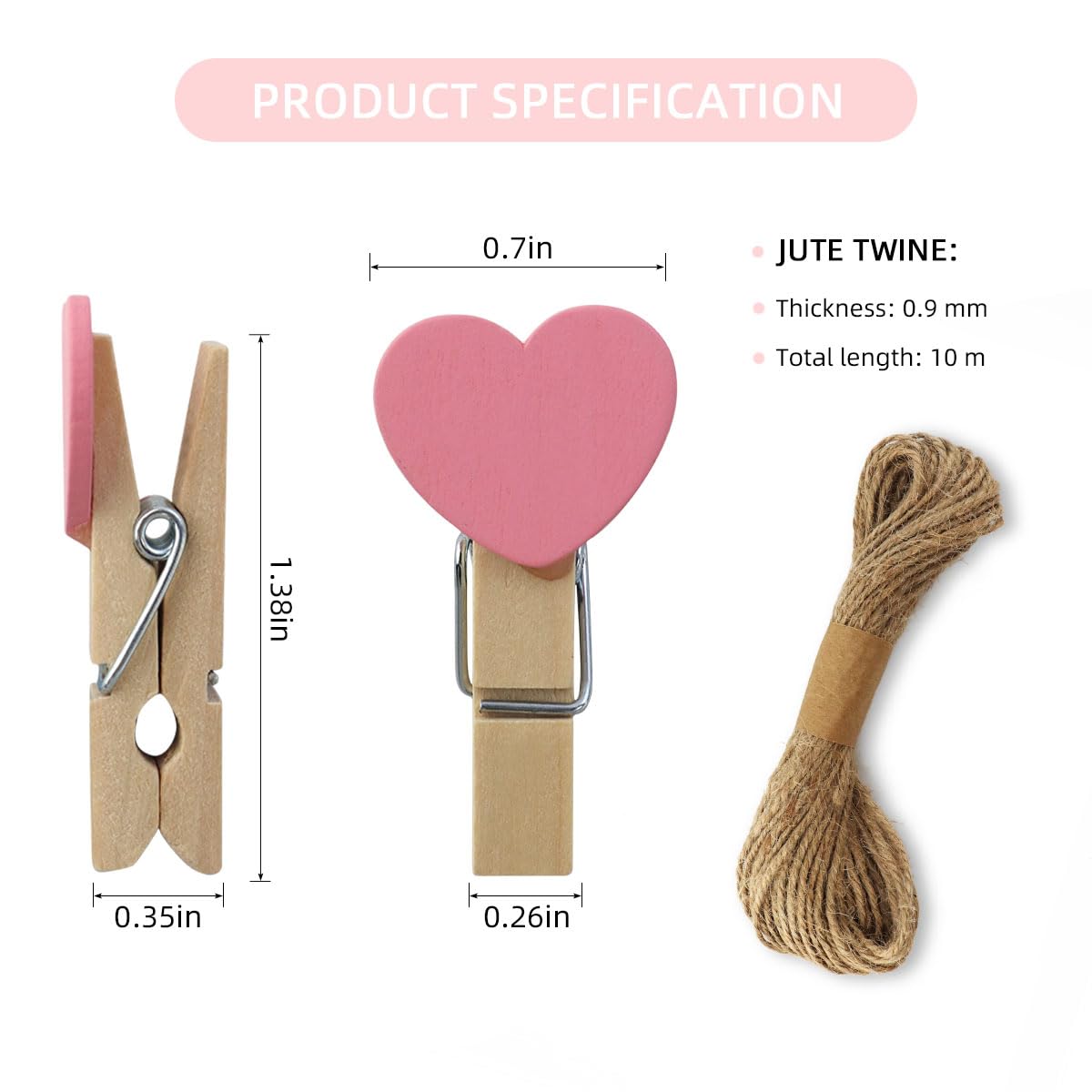 80 Pieces Wooden Heart Clothespins Mini Heart Photo Clips Colorful Small Clothes Pins for Crafts Picture Paper Hanging Natural Wooden Clothespins with Jute Twine for Wedding Party Photos Display