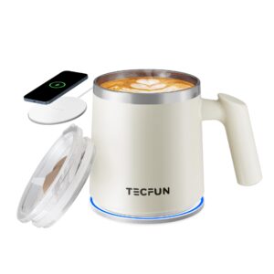 tecfun coffee mug warmer, [2024 new wireless heating tech][0 fire risk][2 in 1 mug warmer & wireless charger] 12oz mug with lid, coffee warmer for desk, tea cup warmer, gifts for her/him