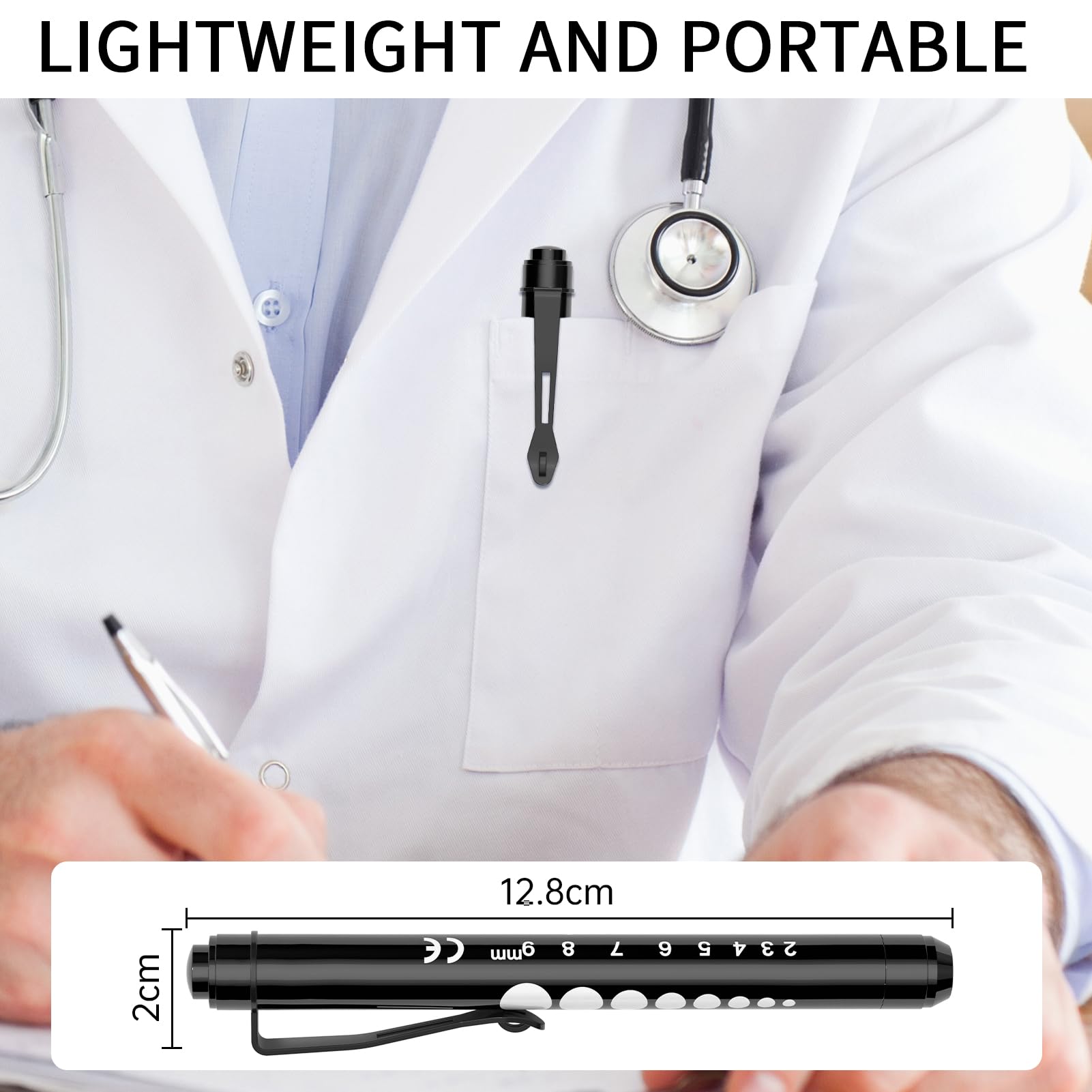 RISEMART Pen Lights for Nurses Reusable Medical Pen Light with Pupil Gauge and Ruler, White Light LED Penlight for Nurse Student Doctors EMT Black