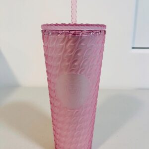 Starbucks Plastic Cold CUP Cherry Blossom Pink Chain Soft Touch Ice Tumbler 24oz Venti Size