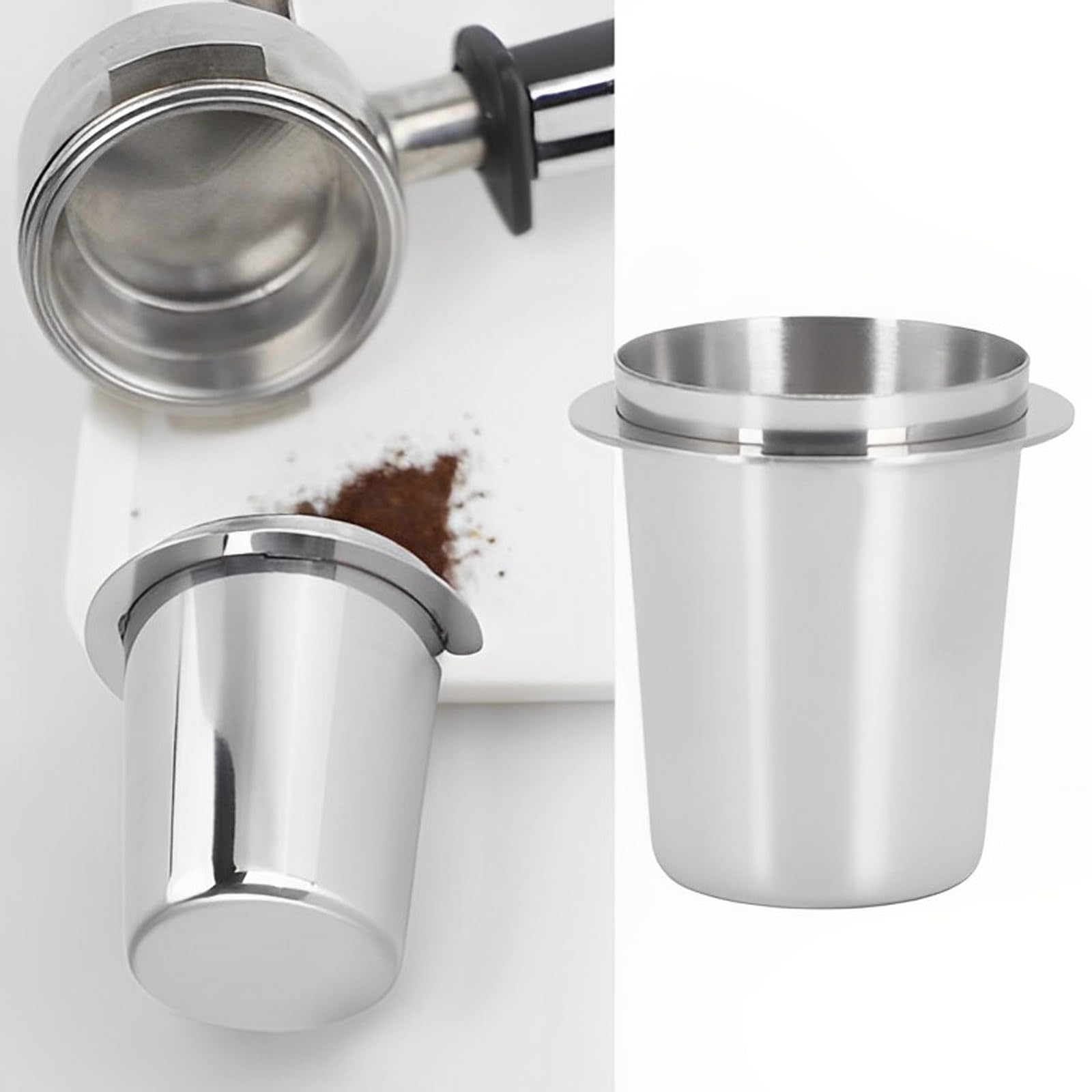 Coffee Dosing Cup 58mm, Stainless Steel Espresso Coffee Dosing Cup Espresso Coffee Machine Accessories, Coffee Powder Feeder Part Coffee Grinder Powder Cup Compatible with 58mm Portafilter