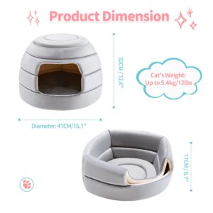 Made4Pets Cat Bed and House, 2-in-1 Foldable Cat Houses for Indoor Cats, Soft Velvet Cat Cave, Removable and Washable Cushion, Cat Condo for All-Season Comfort and Style