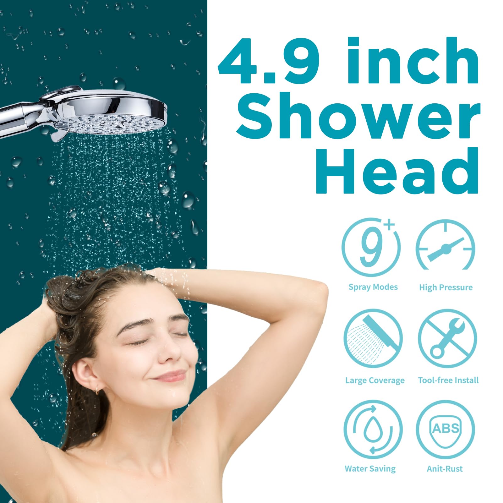 VXV Filtered Shower Head, 9 Modes High Pressure Shower Head with Handheld Remove Chlorine & Hard Water, Showerhead Built-in Spray to Clean Bathroom, with 71" Shower Hose & Shower Bracket, Chrome