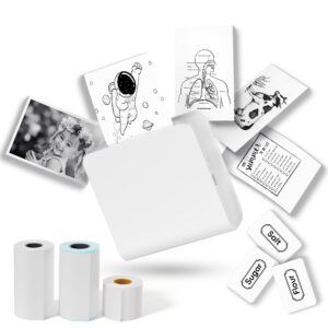 ewonlife mini printer, wireless portable sticker printer therma bluetooth small pocket inkless printer with 3 different rolls paper for diy, school notes, pictures, memo, label makers for home