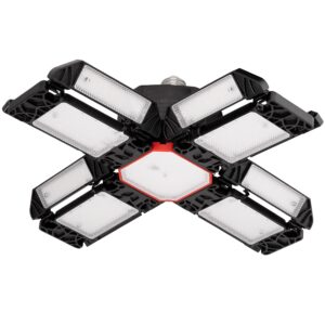 asani led garage light - super bright 1800 lumen led ceiling light with 12 adjustable panels - easily screws into standard e27 bulb socket - led shop lights for workshop, barn, storage - 180w (bright)