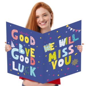 we will miss you card,farewell party decorations, jumbo farewell card with envelope, going away gift for coworker men women, goodbye good luck retirement card guest book party supplies (14x22iinch)