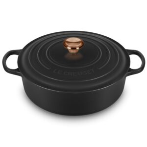 le creuset signature 6.75-quart round wide dutch oven with copper knob (licorice)