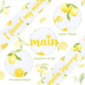 JOYMEMO I Found My Main Squeeze Sash - Lemon Bridal Shower Decorations, Yellow Lemon Soft Satin Bridal Shower Sash, Bachelorette Engagement Party Supplies